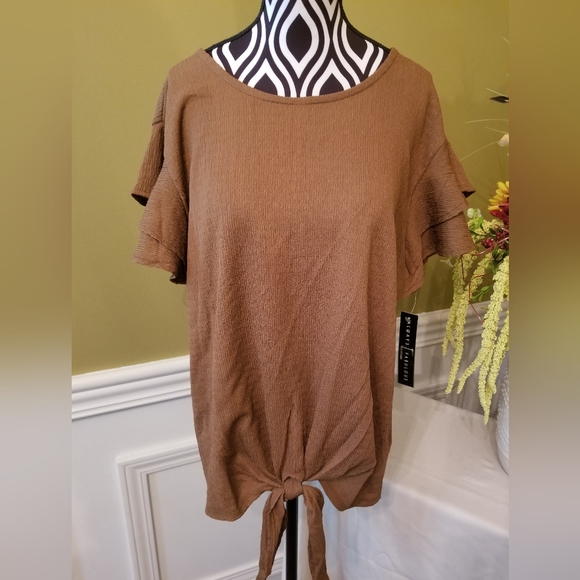 Absolutely Famous | Tops | New Absolutely Famous Brown Ruffle Solid ...